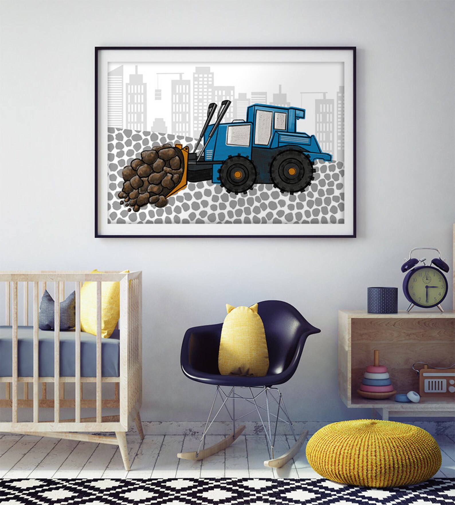 Bulldozer Wall Decor, Bulldozer Print, Transportation Wall Decor, Kids ...