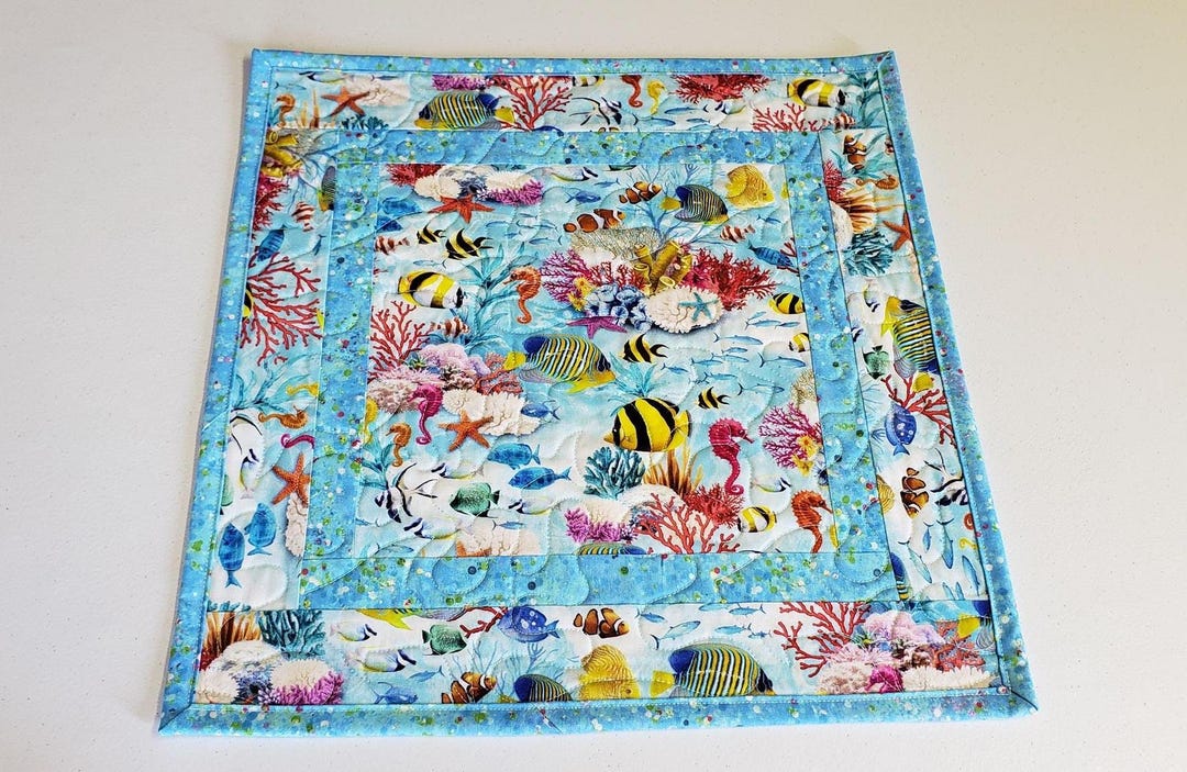 Quilted Spring / Summer Table Topper / Candle Mat / Mini Runner / Mini ...