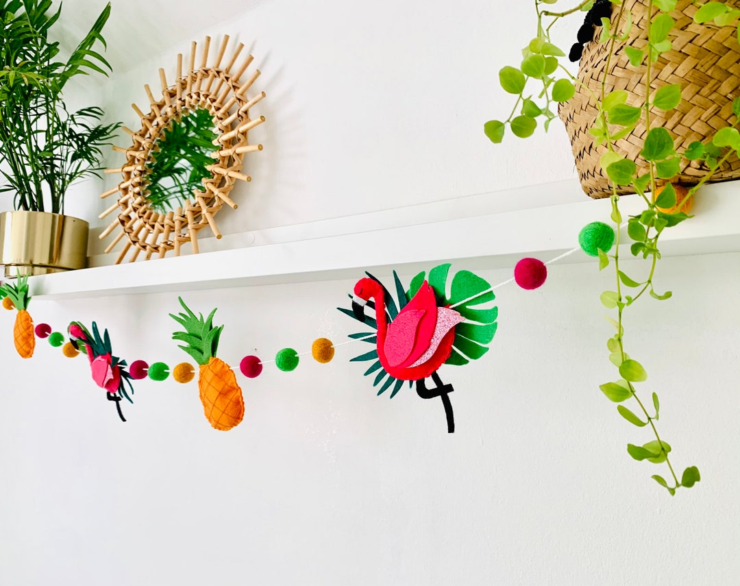Handmade Tropical Garland: Pineapple, Flamingo & Felt Ball Bunting - Etsy