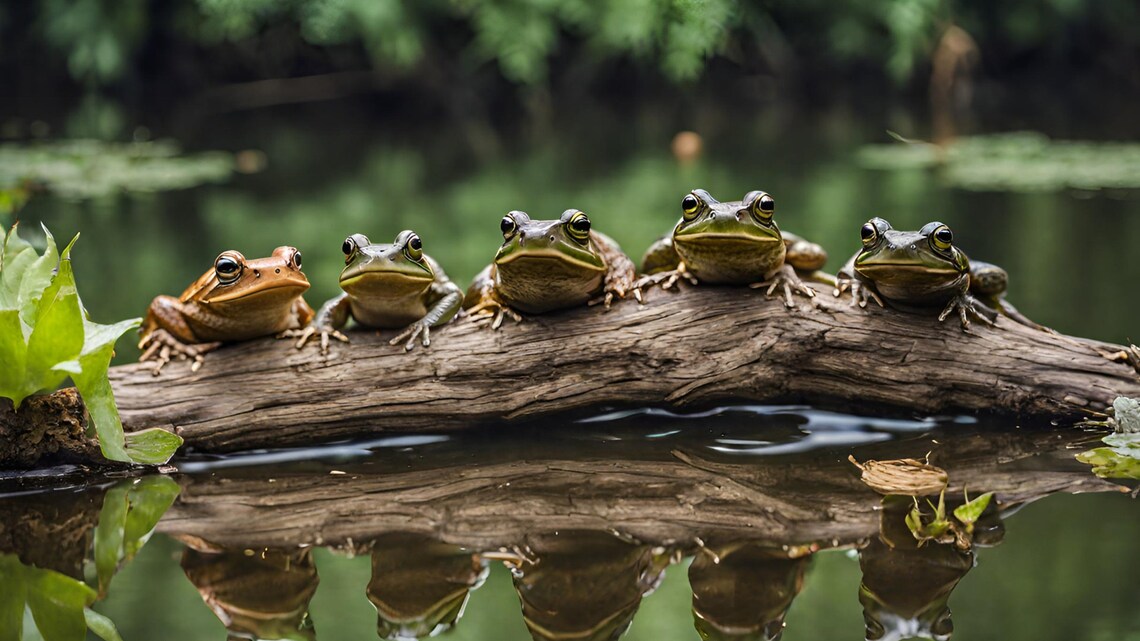 Cute Frogs on Log Computer Background, Set of Four - Etsy