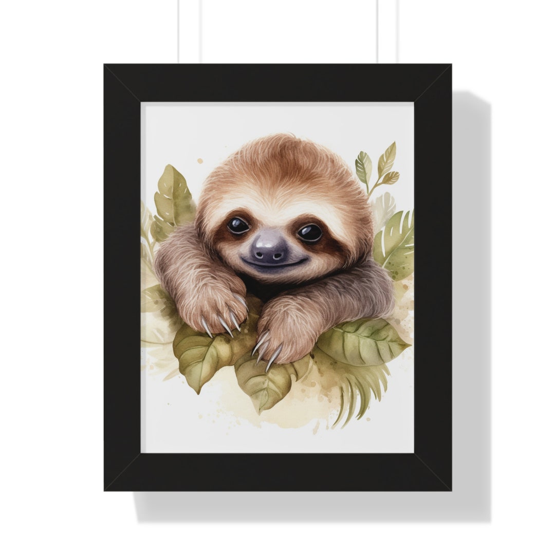 Sloth Framed Vertical Poster, Nursery Room Wall Art, Adorable Child ...