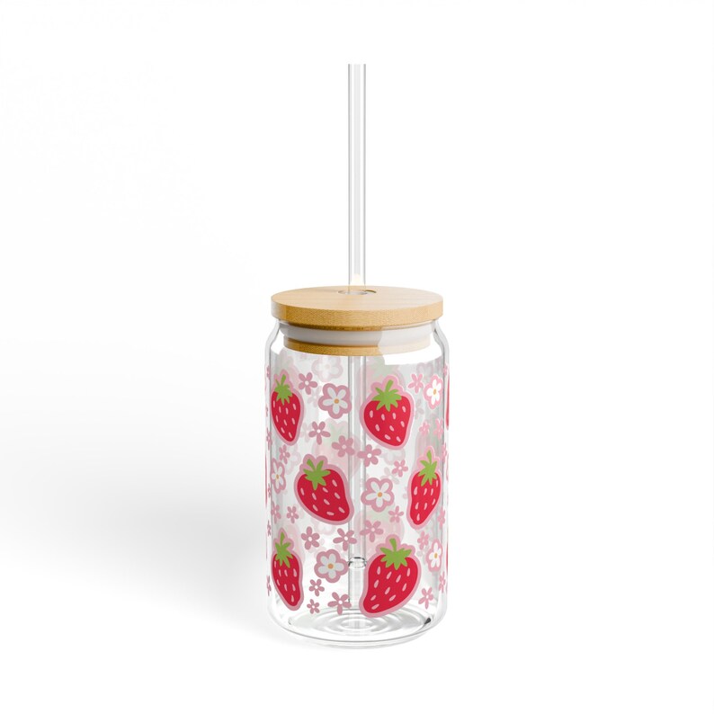 Strawberry Sipper Glass, 16oz/libbey Glass Cup/strawberry Glass Cup ...