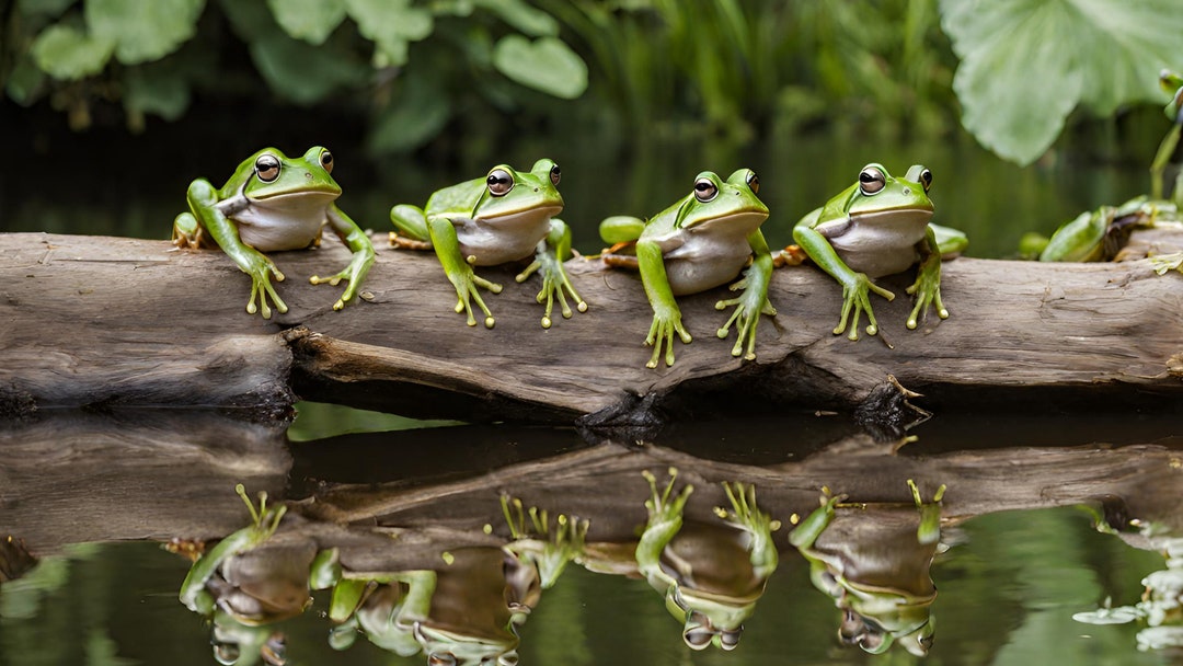 Cute Frogs on Log Computer Background, Set of Four - Etsy
