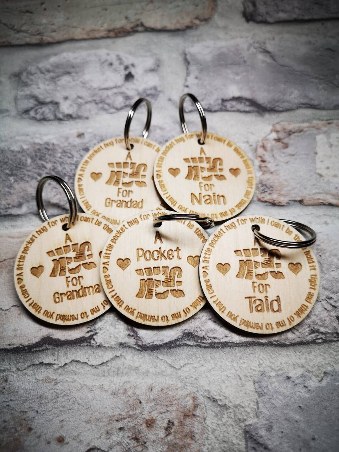 Pocket Hug Keyring, Keychain, Wooden Engraved Keyring, Keychain, Mum ...