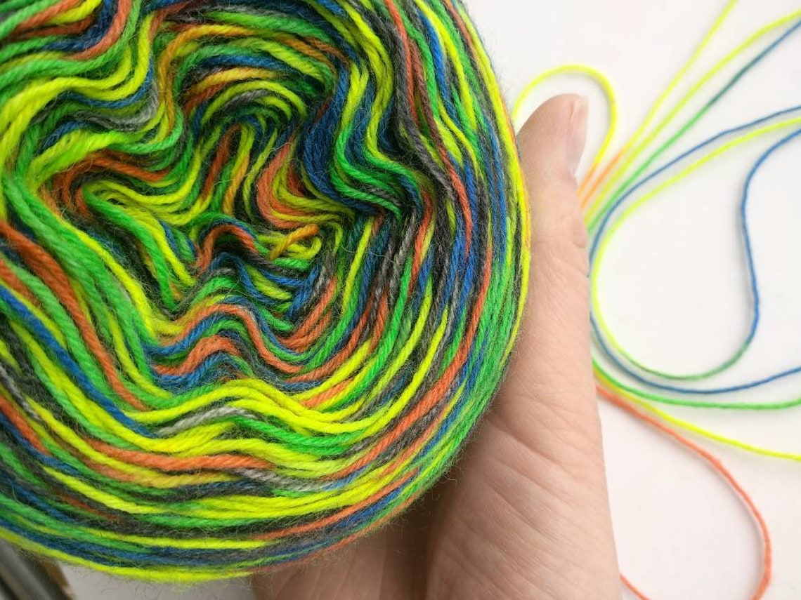 Sock wool green neon yarn 150 gr rainbow wool yarn neon | Etsy
