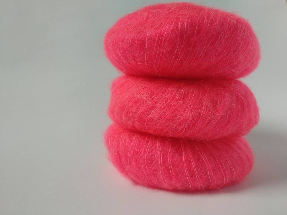 Kid-mohair neon light-pink yarn Italian mohair yarn | Etsy