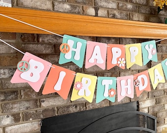 Groovy Happy Birthday Banner Retro 70s Party Theme Two Groovy ...