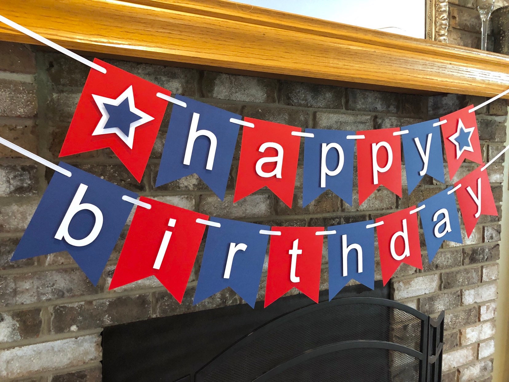 Patriotic Birthday Banner, Red, White & Blue Star Party Decor - Etsy