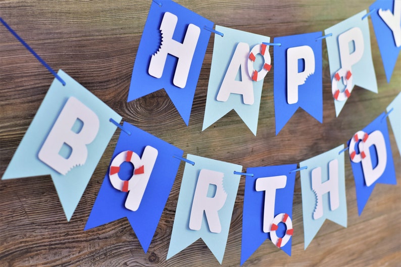 Nautical Shark Bite Banner Aquatic Happy Birthday Party - Etsy