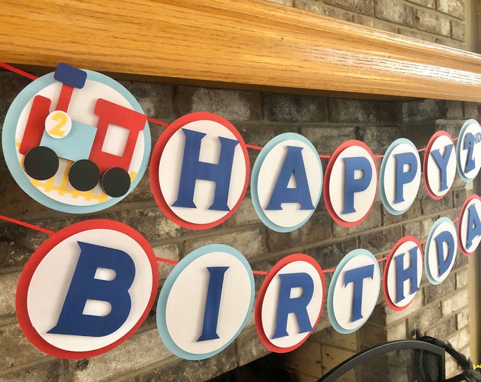 Train Birthday Banner, Choo Choo Im Two, Train Themed Party Decorations ...