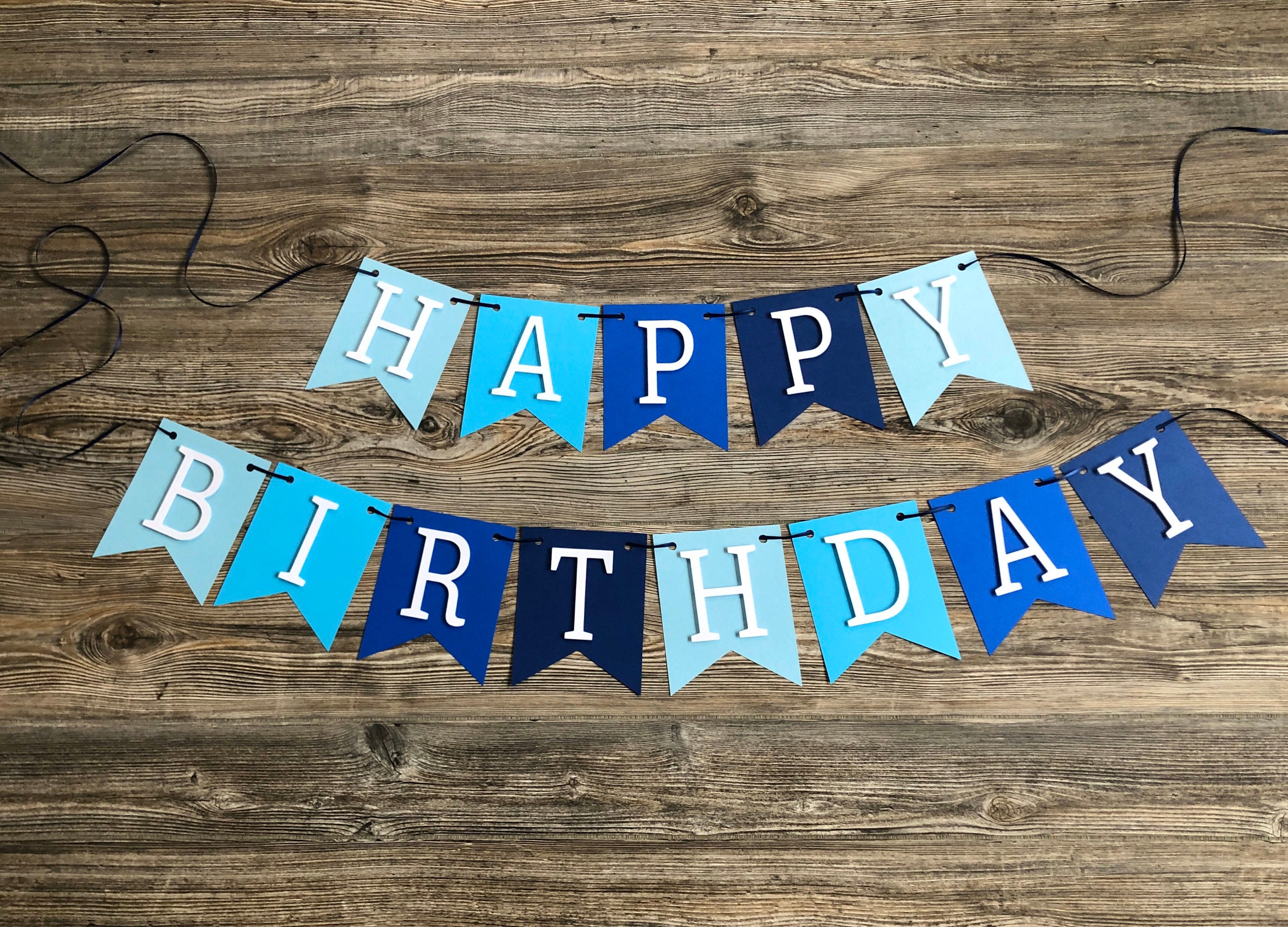 Ombre Blue Happy Birthday Banner - Etsy