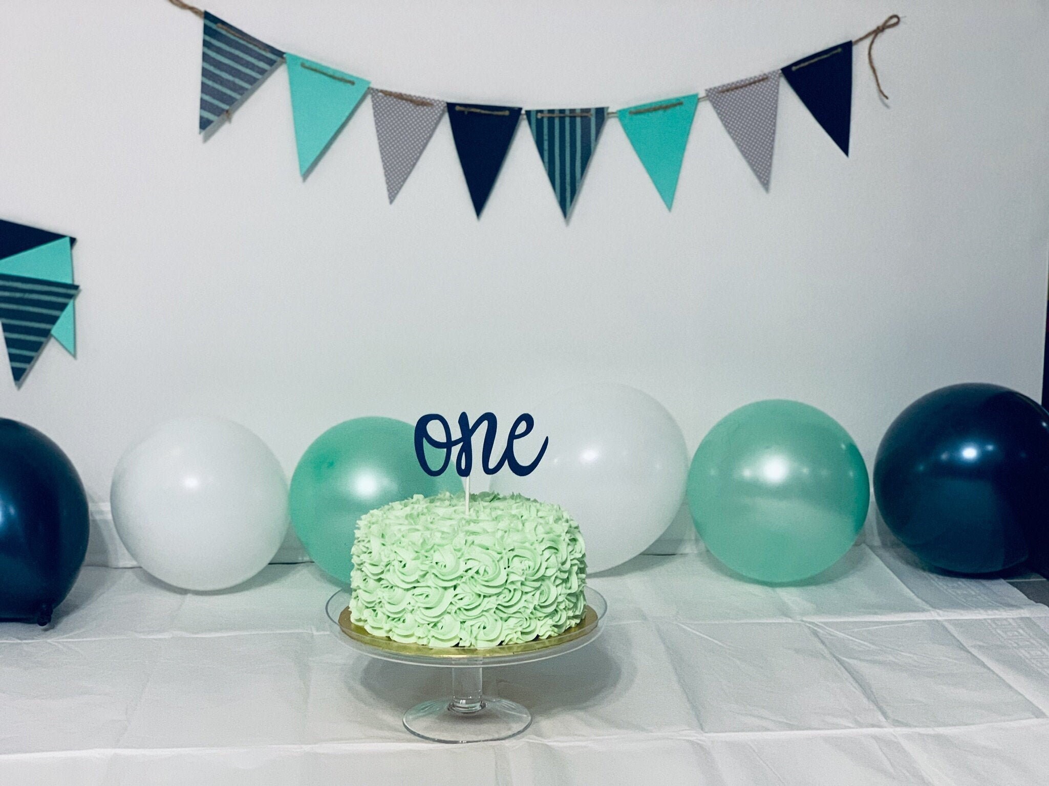 One Cake Topper, Blue First Birthday Decoration, Happy 1st Birthday ...