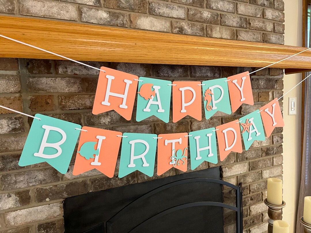 Ocean Themed Birthday Banner Underwater Sea Theme Girls Beach Birthday ...