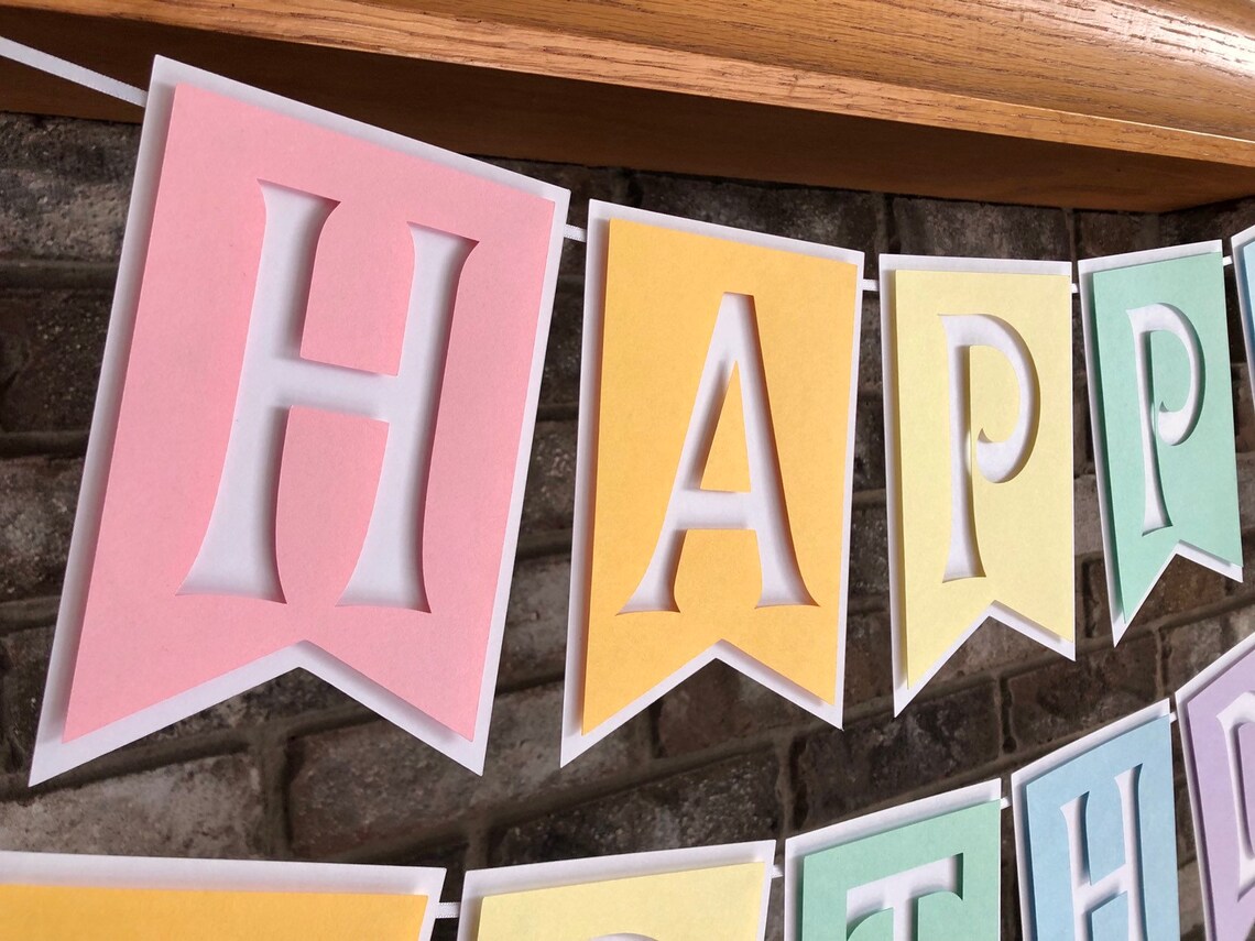 Rainbow Birthday Banner Pastel Themed Party First Birthday | Etsy