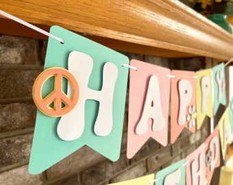 Groovy Happy Birthday Banner Retro 70s Party Theme Two Groovy - Etsy