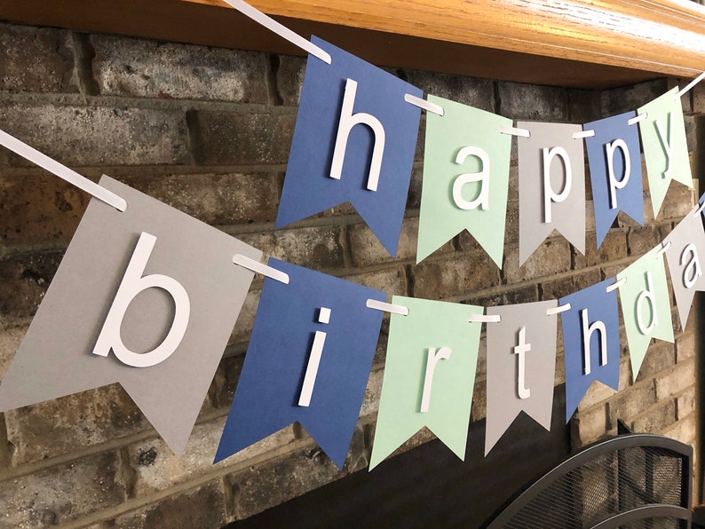 Green Blue and Gray Happy Birthday Banner - Etsy