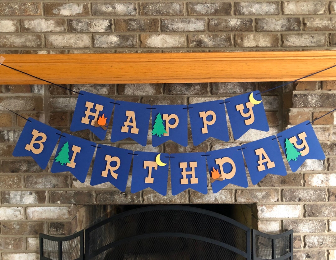 Camping Happy Birthday Banner, Camp Theme Party - Etsy