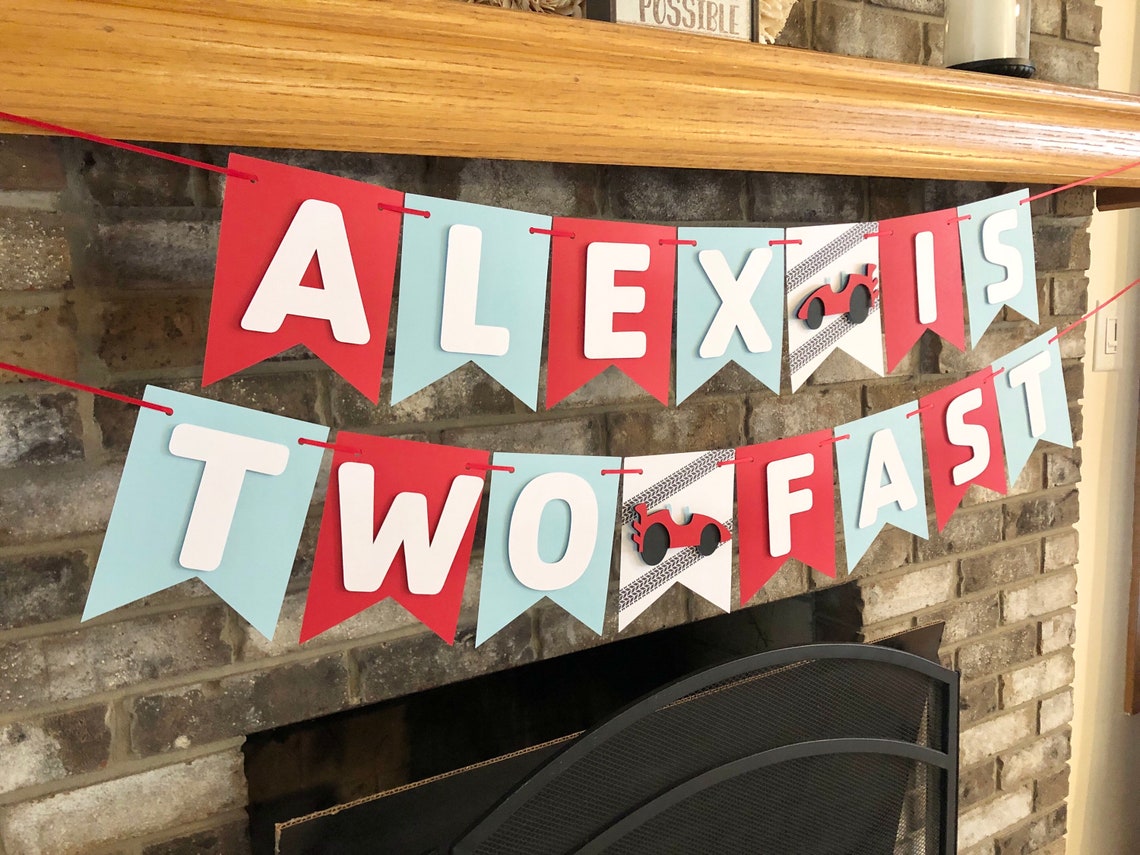 Two Fast Birthday Banner Race Car Party Theme 2 Fast - Etsy