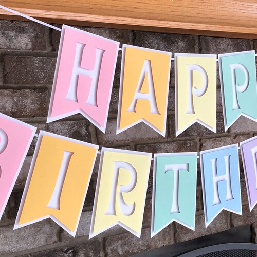 Rainbow Birthday Banner Pastel Themed Party First Birthday | Etsy