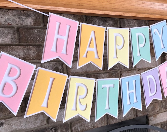 Rainbow Birthday Banner, Pastel Themed Party, Easter Decorations - Etsy