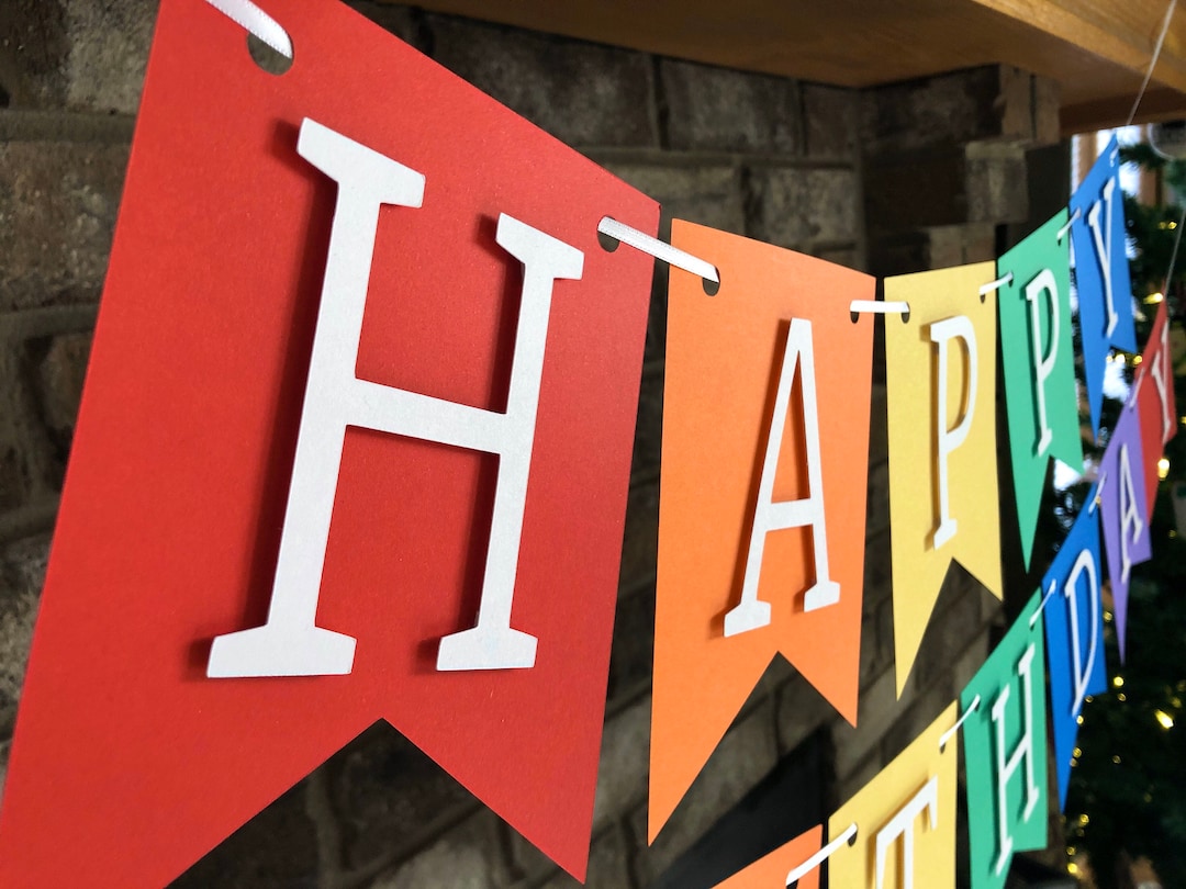 Rainbow Themed Party Banner, Happy Birthday Decorations - Etsy
