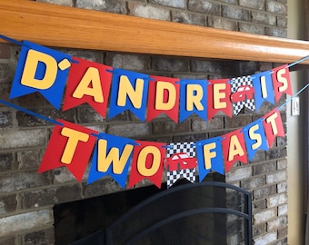 Two Fast Birthday Banner Personalized Race Car Party Theme | Etsy