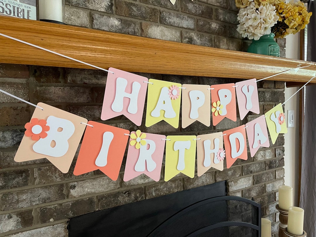 Groovy Happy Birthday Banner Retro 70s Party Theme Two Groovy ...