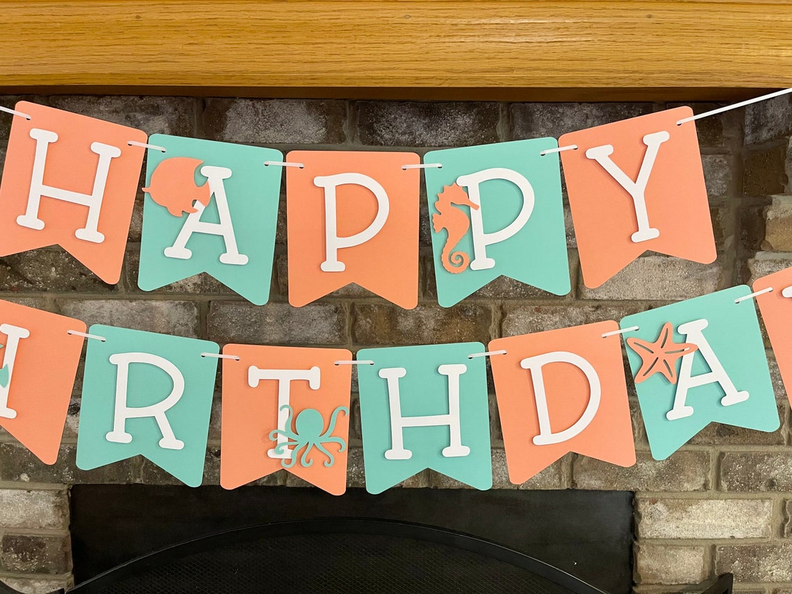 Ocean Themed Birthday Banner Underwater Sea Theme Girls - Etsy