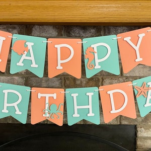 Ocean Themed Birthday Banner Underwater Sea Theme Girls Beach Birthday ...