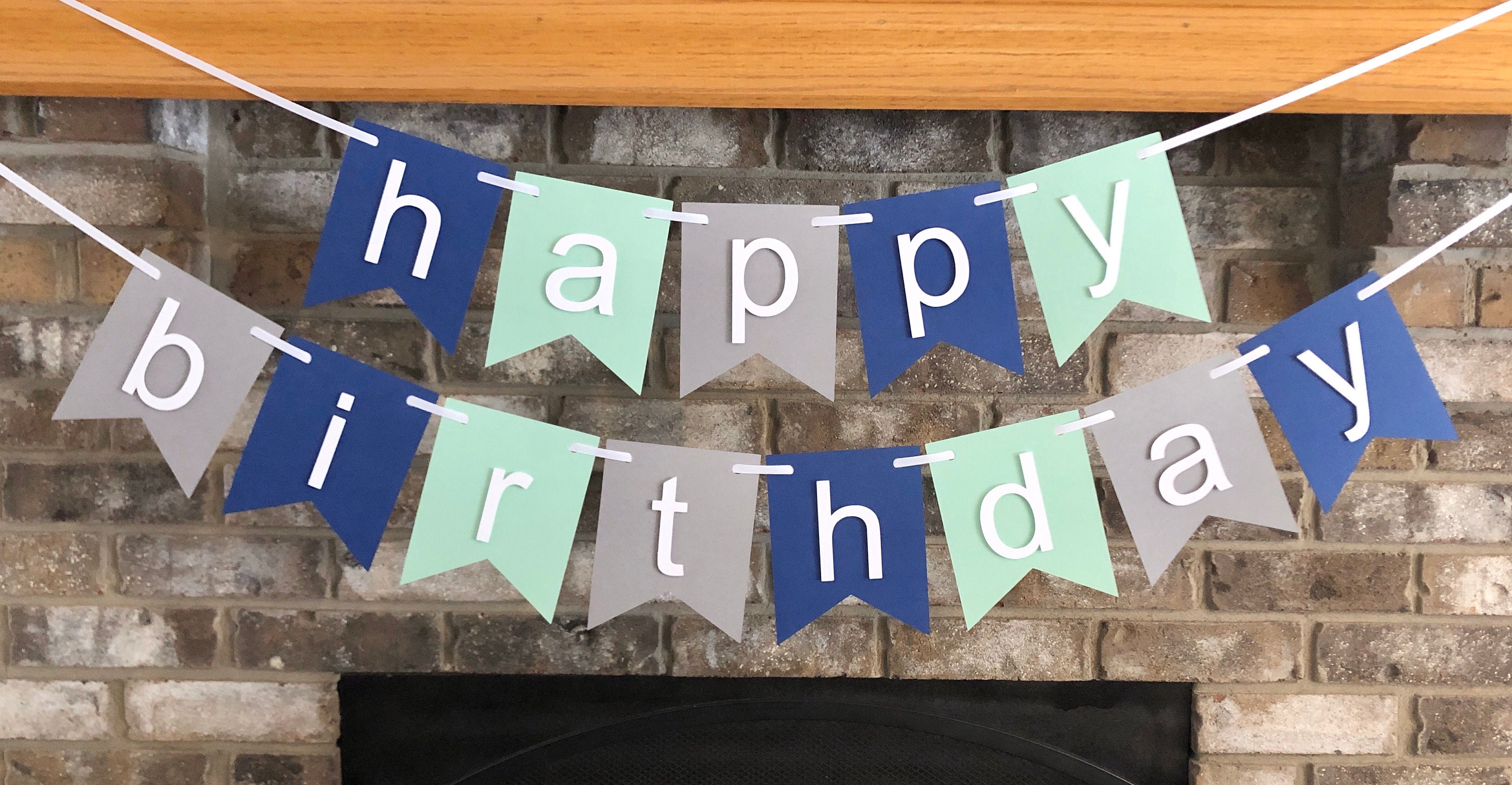 Mint Blue and Gray Birthday Banner Happy Birthday Banner | Etsy