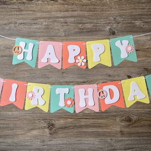 Hippie Birthday Banner Daisy Party Theme Two Groovy Psychedelic ...