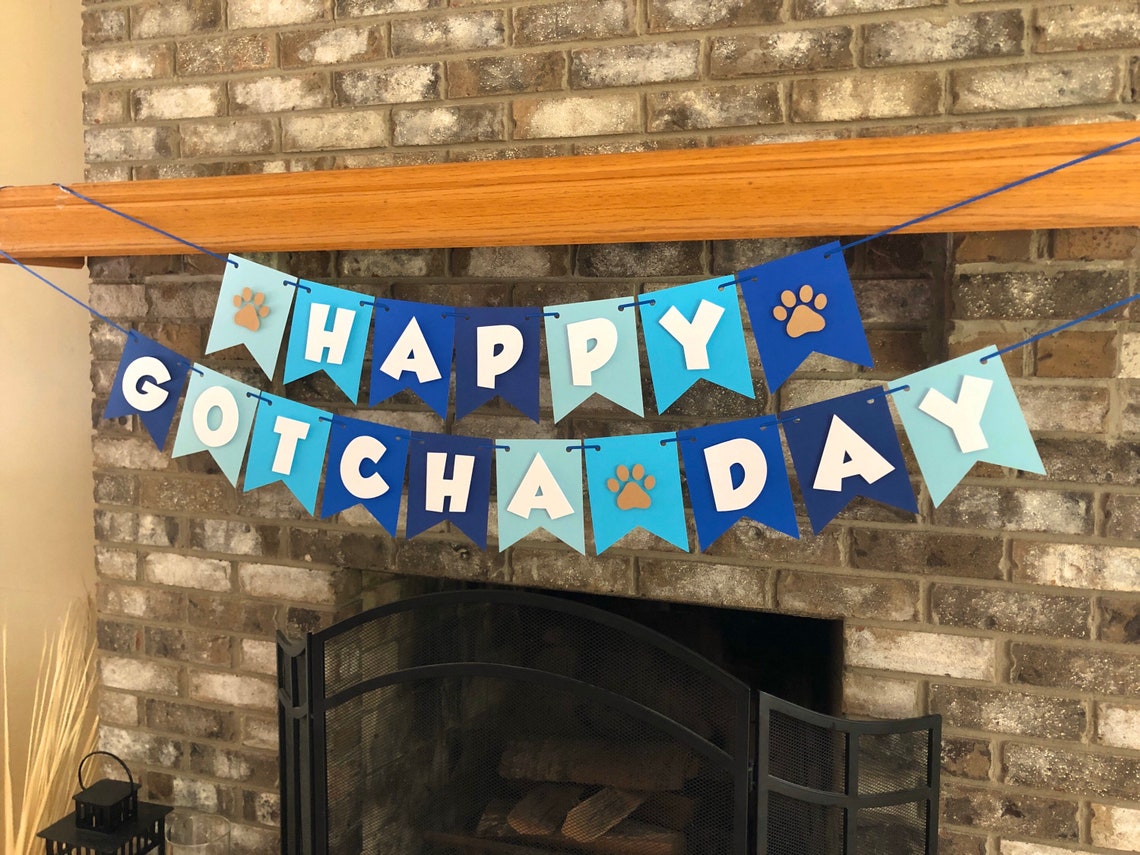 Dog Happy Gotcha Day Blue Birthday Banner Adoption - Etsy