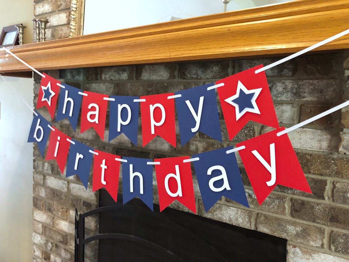 Patriotic Birthday Banner, Red, White & Blue Star Party Decor - Etsy