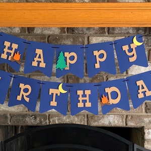 Camping Happy Birthday Banner, Camp Theme Party - Etsy
