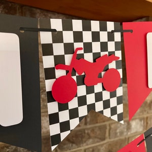 Dirtbike Two Fast Birthday Banner, Motorcycle Party Theme, Checkered ...
