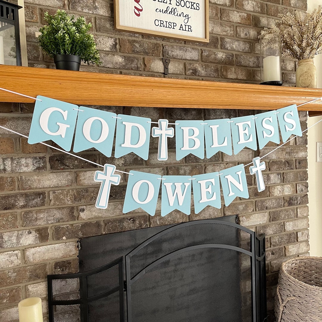 God Bless Banner, Blue or Pink Baptism Christening Backdrop - Etsy
