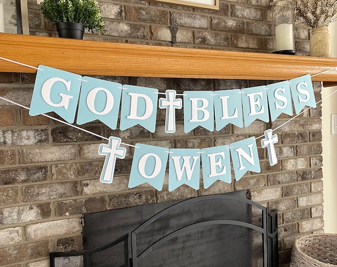Sage Green God Bless Baptism Banner, Christening Banner, First ...