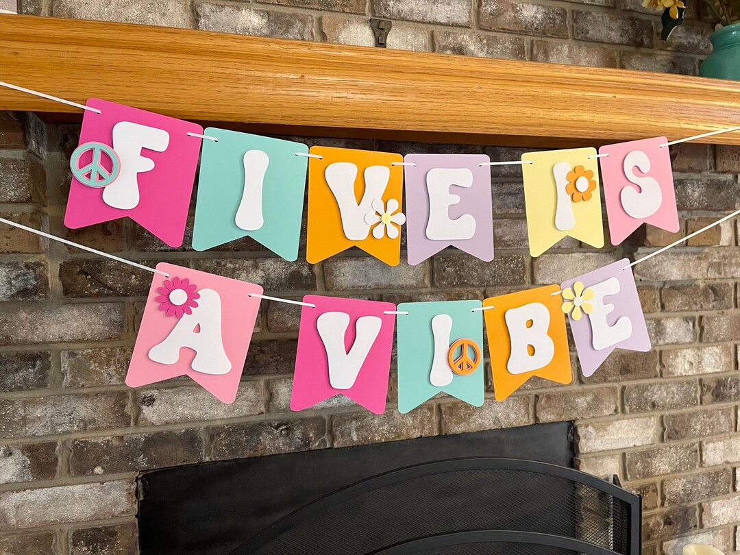 Five is a Vibe Banner 70s Hippie Groovy Sign Peace Out Daisy Flower ...
