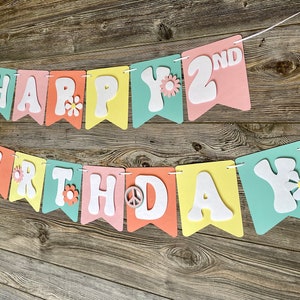 Hippie Birthday Banner Daisy Party Theme Two Groovy Psychedelic ...
