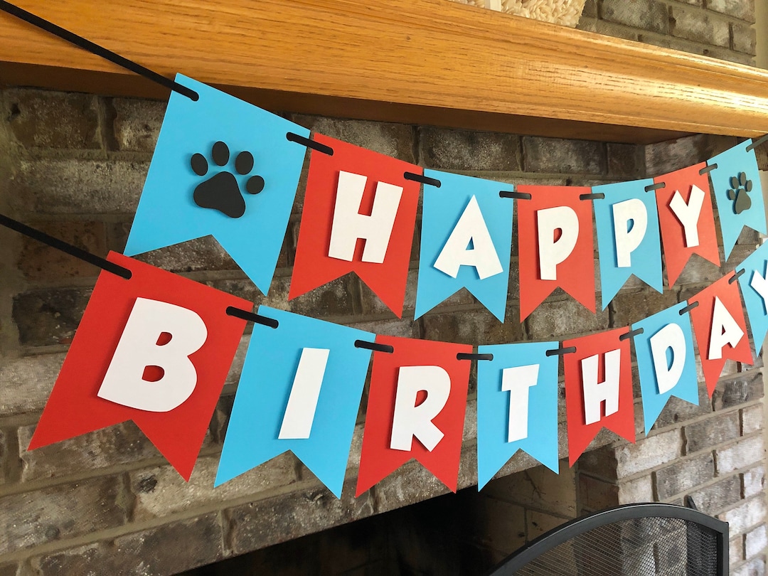 Paw Print Birthday Banner Dog Themed Party Puppy Happy Birthday Pawty ...