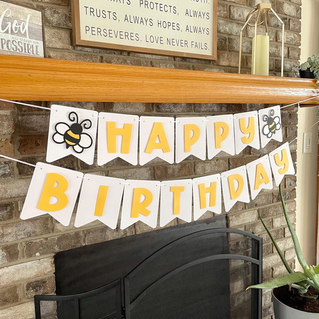 Bee Happy Birthday Banner, Bumblebee Party Sign - Etsy