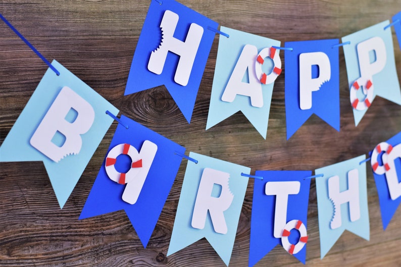Nautical Shark Bite Banner Aquatic Happy Birthday Party - Etsy