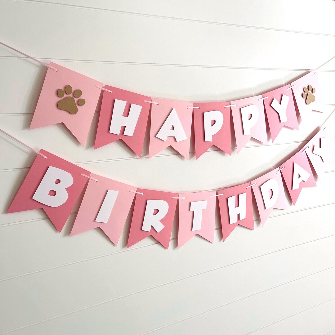 Dog Paw Print Happy Birthday Banner, Pink Puppy Themed Party - Etsy