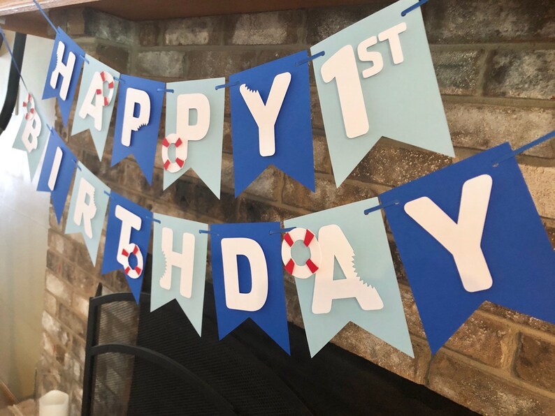 Nautical Shark Bite Banner Aquatic Happy Birthday Party - Etsy