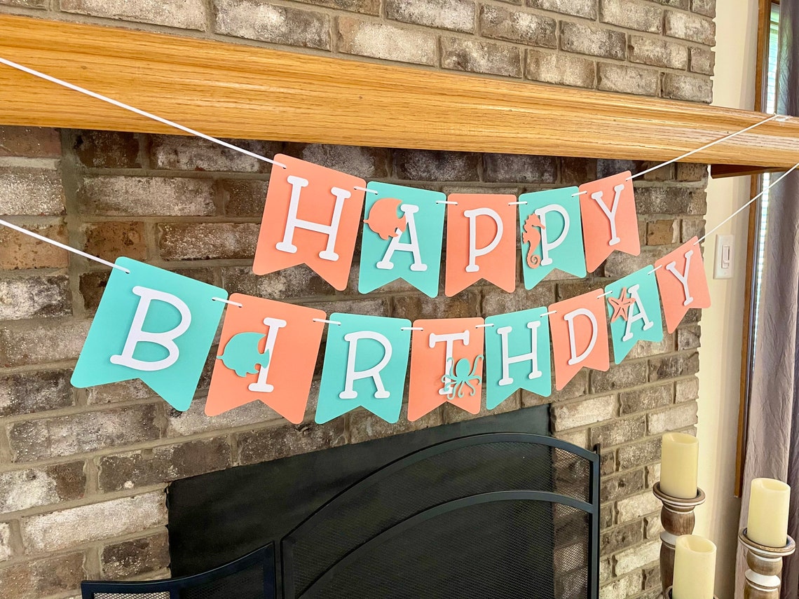 Ocean Themed Birthday Banner Underwater Sea Theme Girls - Etsy