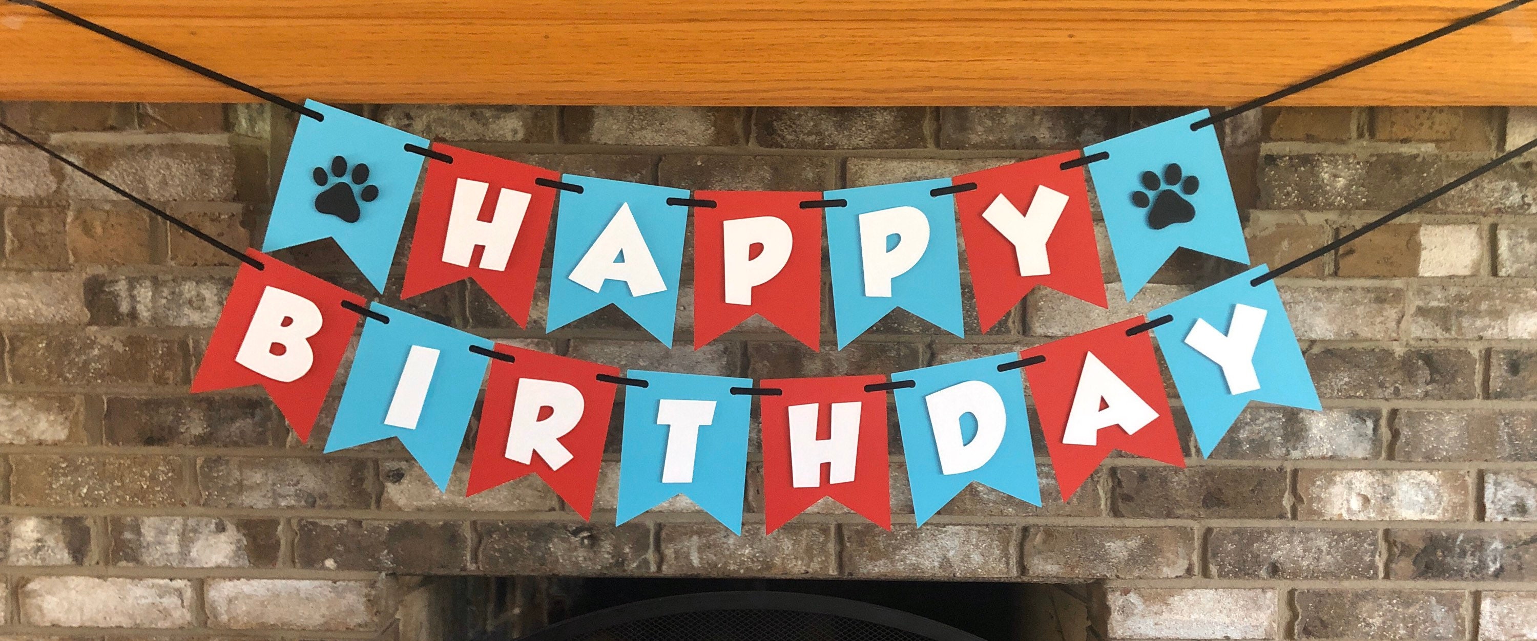 Paw Print Birthday Banner Dog Themed Party Puppy Happy | Etsy