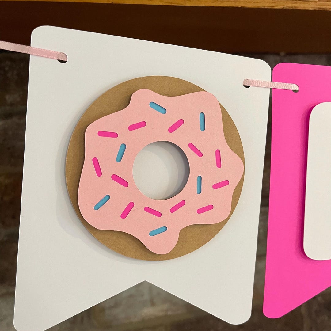 Pink Donut Happy Birthday Banner, Sweet First Celebration, Sprinkle ...