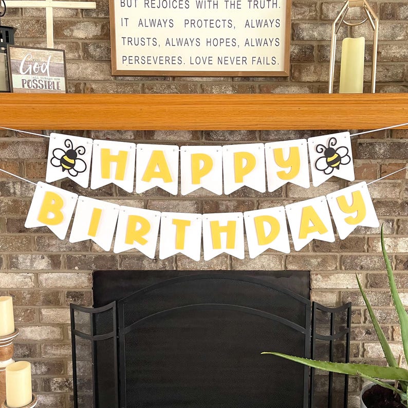 Bee Happy Birthday Banner, Bumblebee Party Sign - Etsy