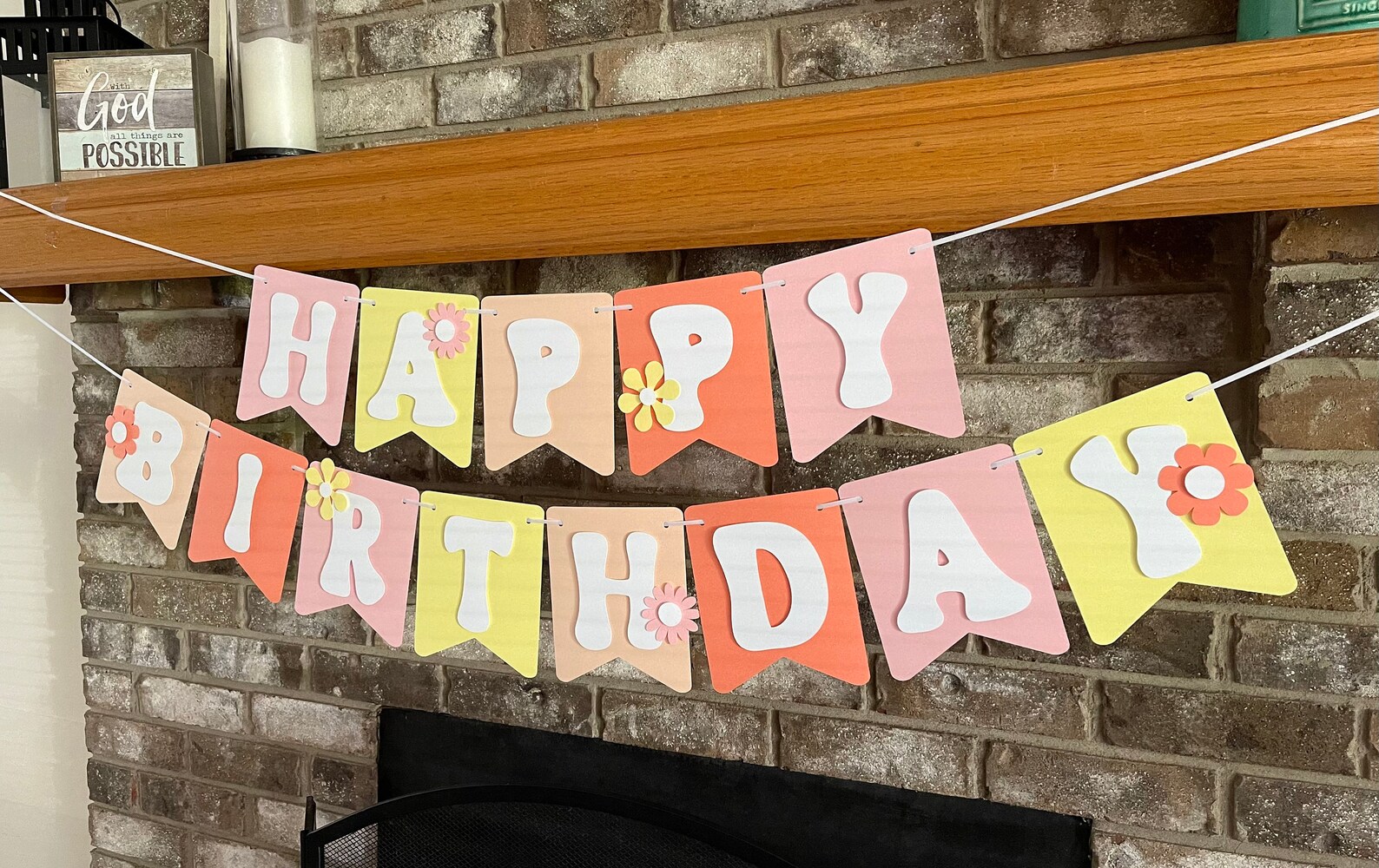 Groovy Happy Birthday Banner Retro 70's Party Theme - Etsy