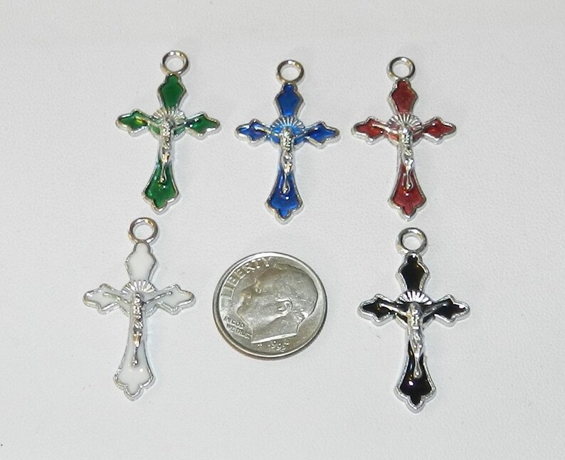 Silver Enameled Cross Charm 5 Piece V5104 - Etsy